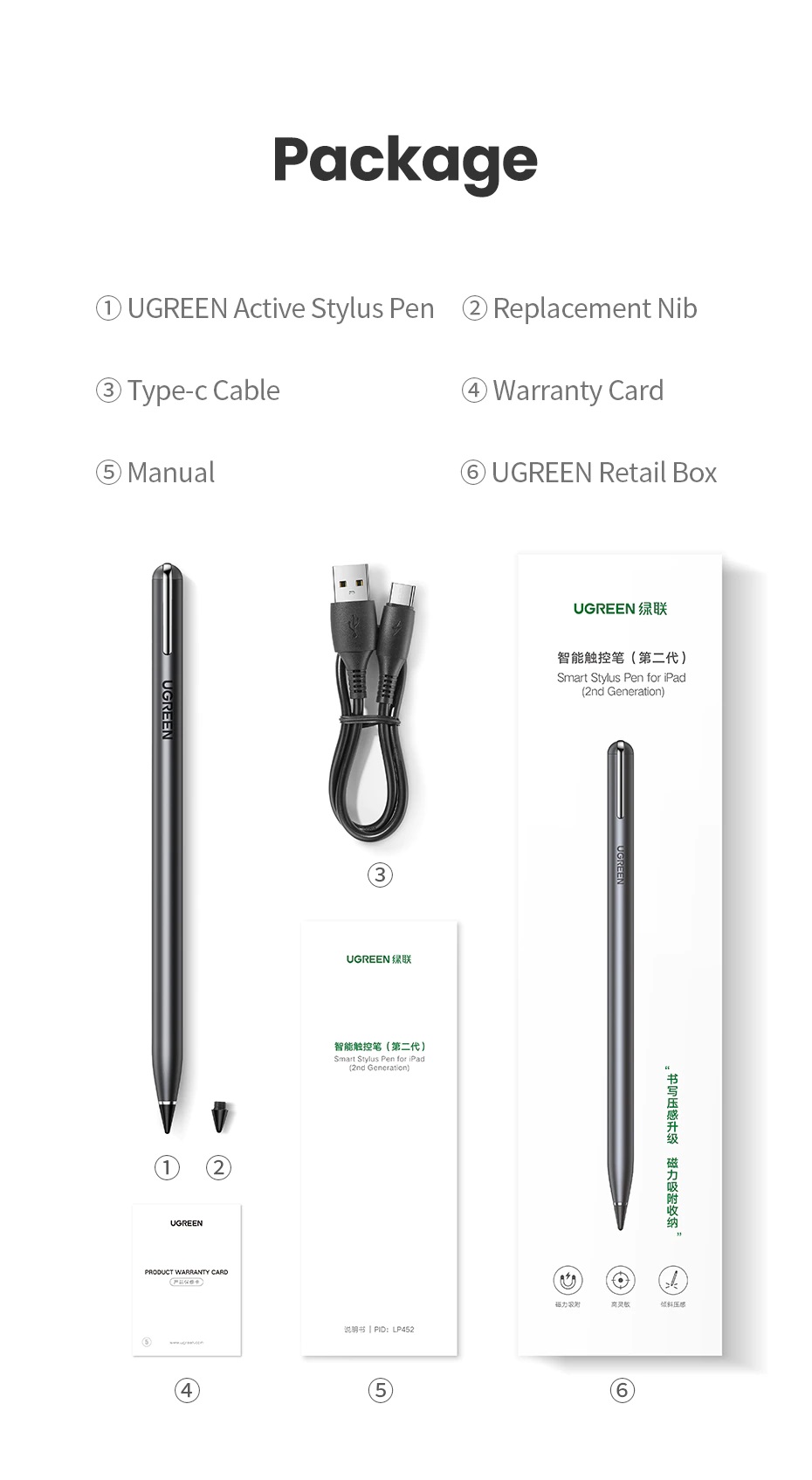 UGREEN 50678 - Smart Stylus Pen for Apple iPad 2nd Generation, USB-C ...