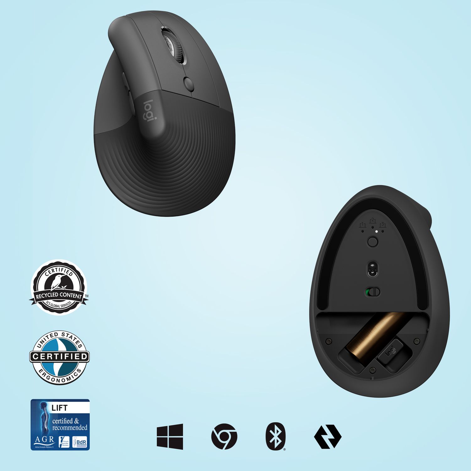 Logitech Lift Vertical Ergonomic Mouse, 910-006473