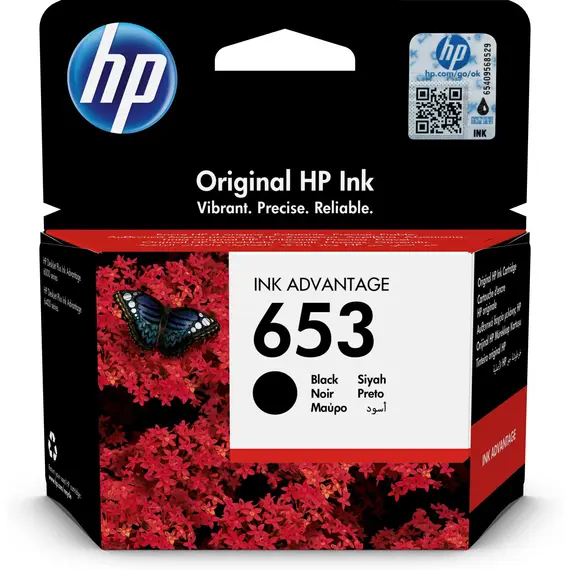 HP 653 Black Original Ink Advantage Cartridge, 3YM75AE